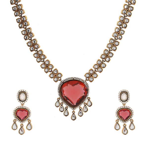 Antique Opulance Elegant Red Stone Necklace Set – VOYLLA