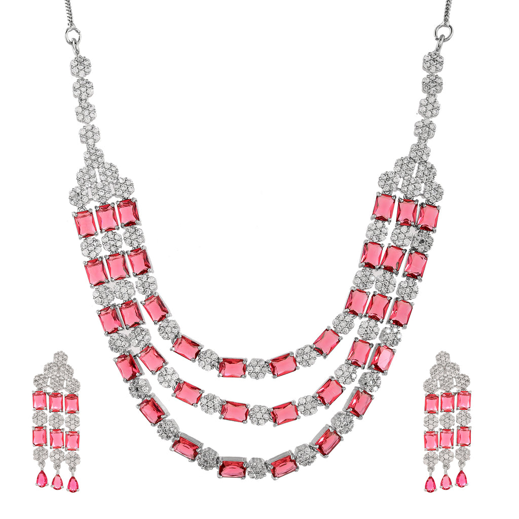 Sparkling Elegance Majestic Layers Red American Diamond Necklace Set ...