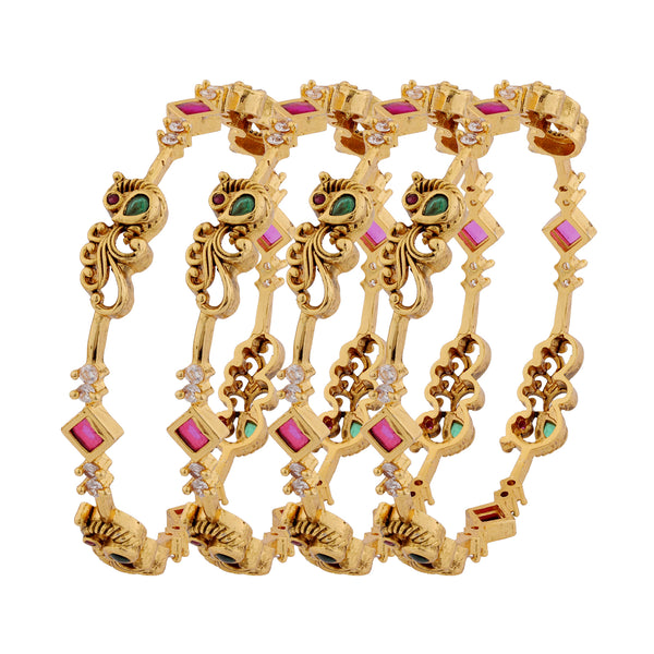 Gold Elegance Shahi Mayura Temple Bangles Set – VOYLLA