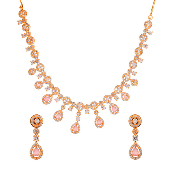 Sparkling Elegance Elegant American Diamond Pink Necklace Set – VOYLLA