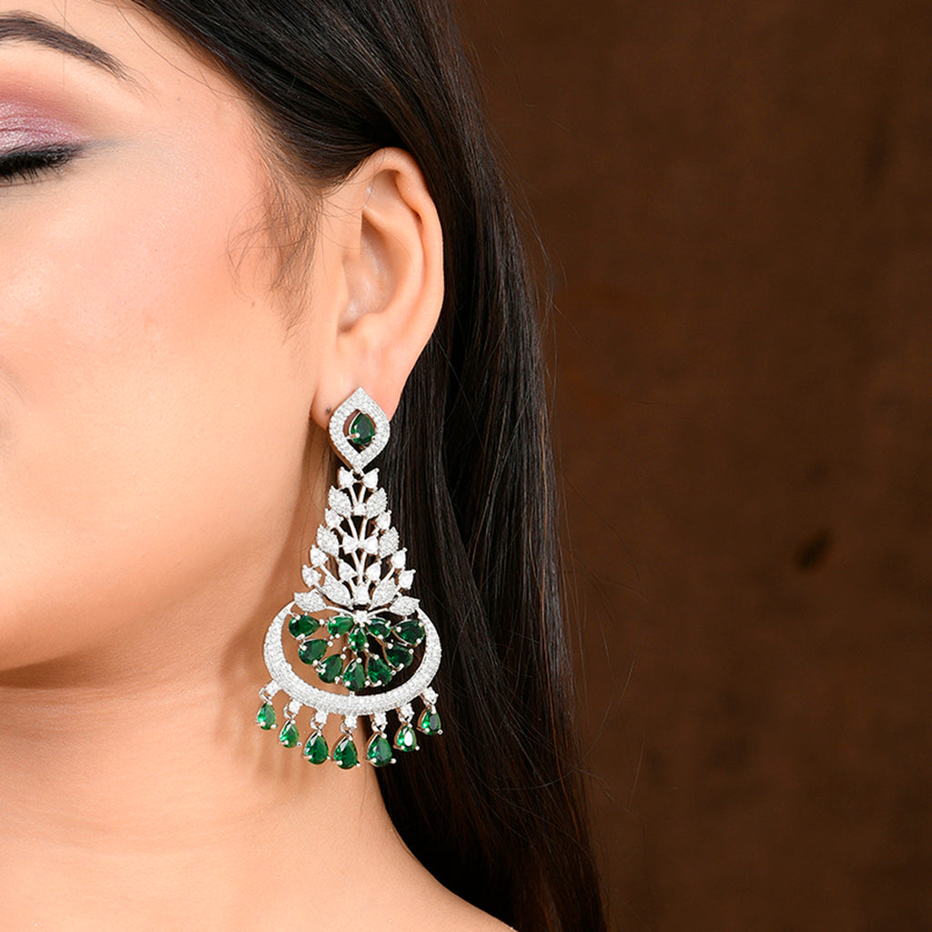 Sparkling Elegance Crescent Green American Diamond Statement Dangler ...
