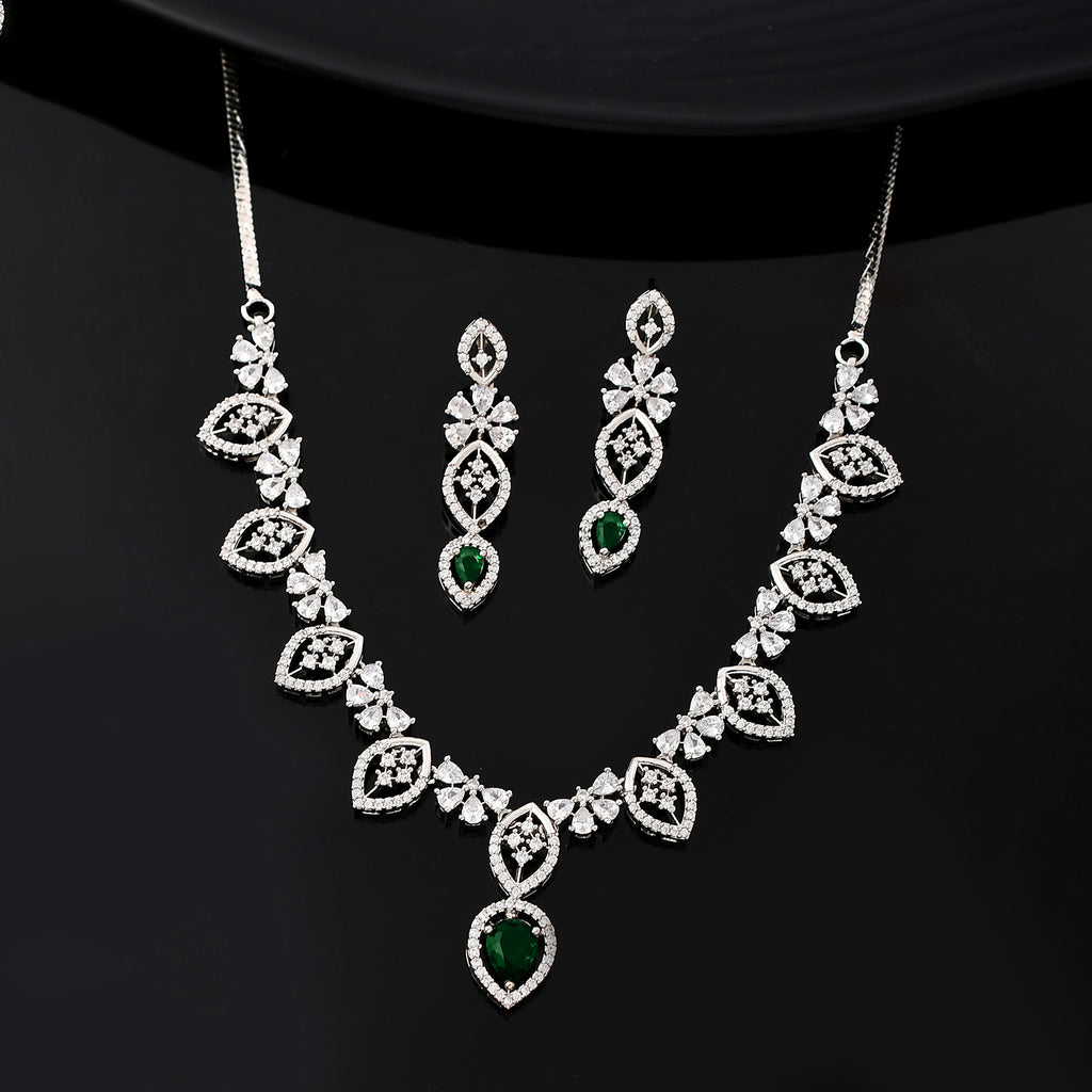Sparkling Elegance Timeless Emerald Green Teardrop American Diamond Ne ...