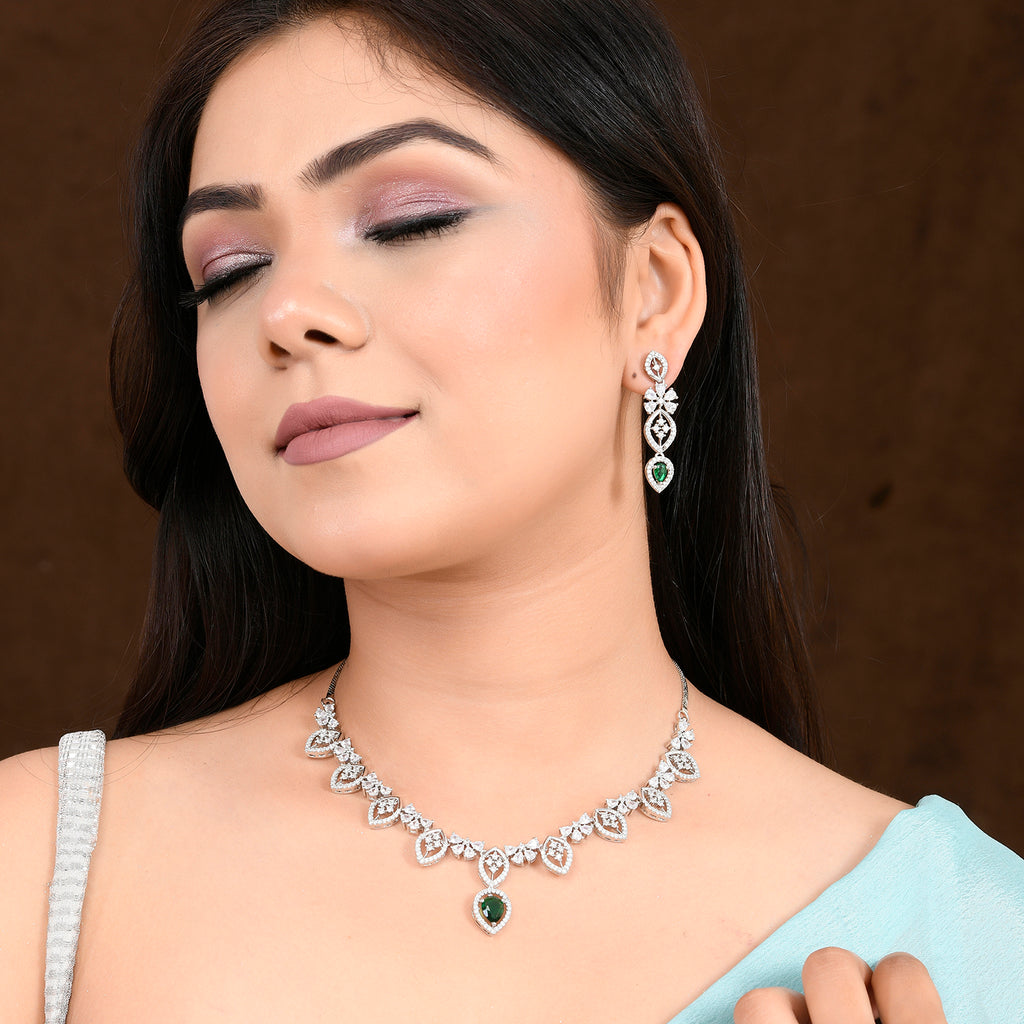 Sparkling Elegance Timeless Emerald Green Teardrop American Diamond Ne ...