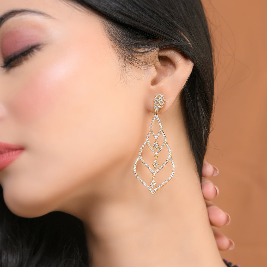 Sparkling Elegance Timeless Teardrop American Diamond Gold Dangler Ear ...