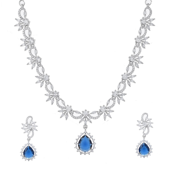 Sparkling Essentials Sapphire Blossom American Diamond Necklace Set ...