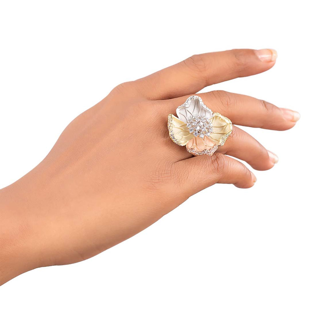 Troika Tri Color Flower Ring – VOYLLA