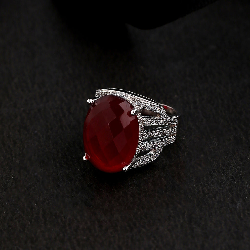 Oval Red Gemstones Adorned Ring – VOYLLA