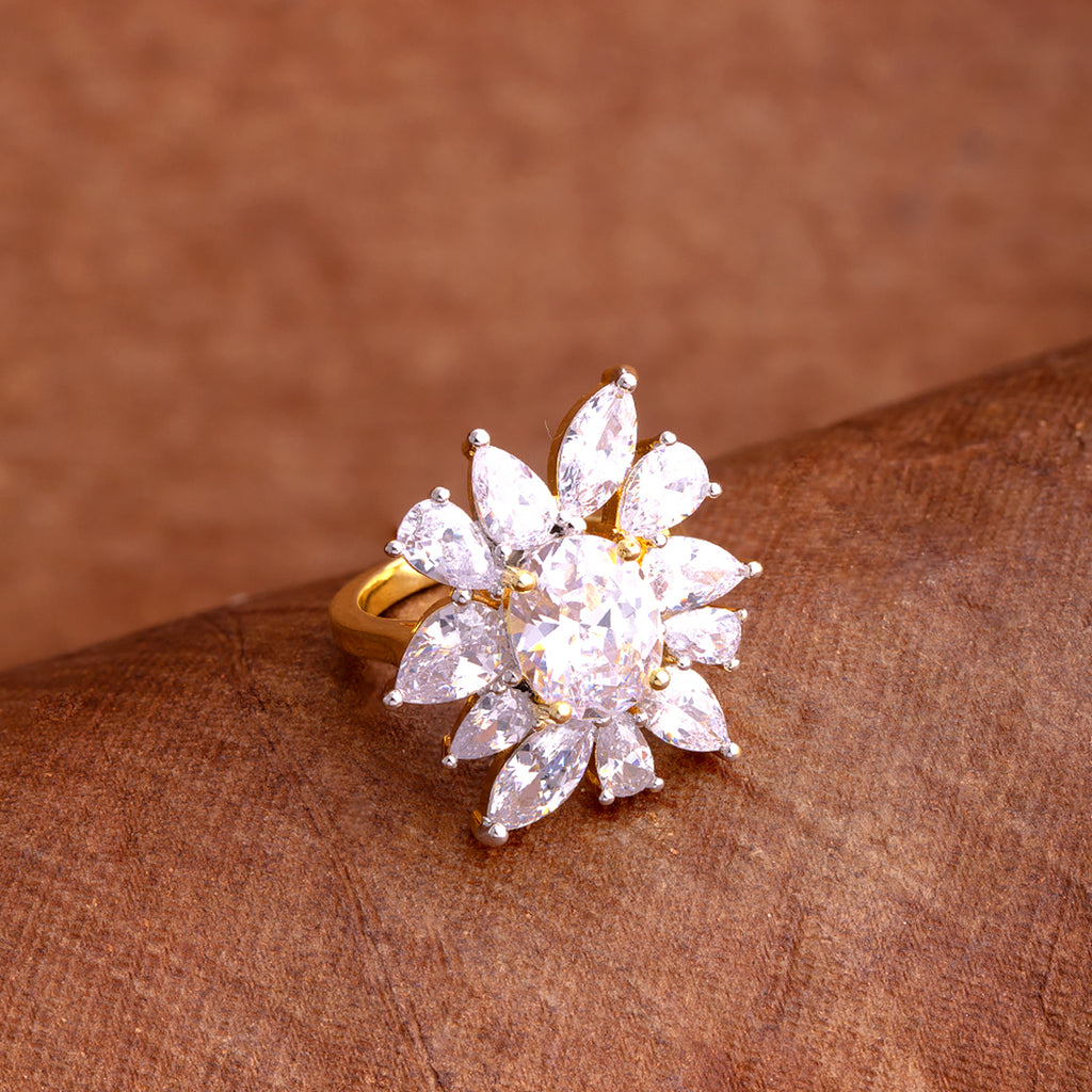 Cluster Setting American Diamond Gems Floral Motif Ring – VOYLLA