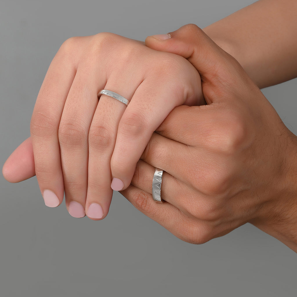 Sterling Silver Aligned Hearts Couple Band Rings – VOYLLA