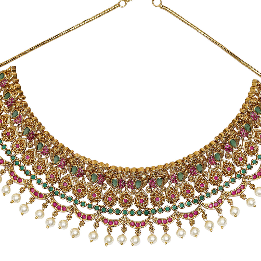 White Faux Pearls Adorned Gold Toned Brass Jewellery Set – VOYLLA