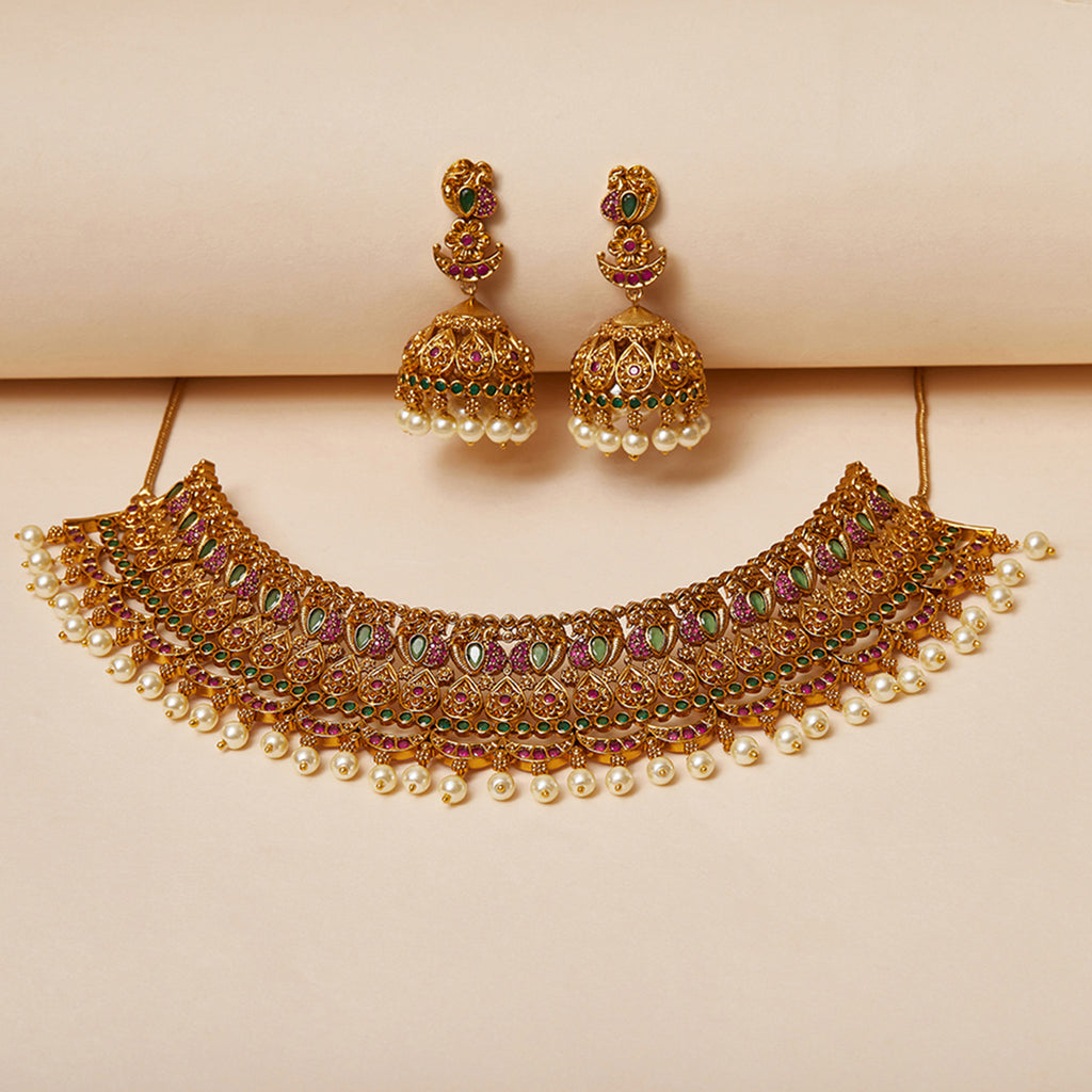White Faux Pearls Adorned Gold Toned Brass Jewellery Set – VOYLLA