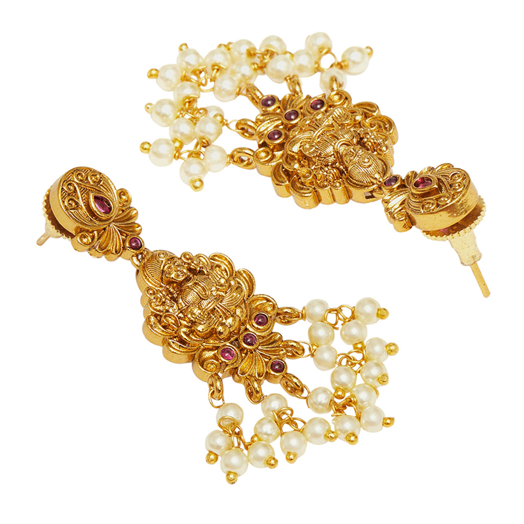 Faux Pearls Adorned Temple Jewellery Inspired Brass Gold Toned Jewelle ...
