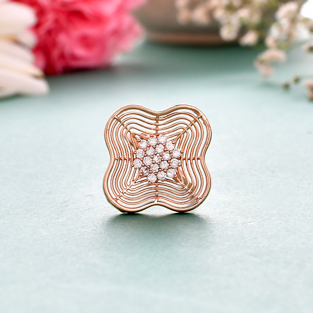 Sparkling Elegance Edgy Floral Motif CZ Ring – VOYLLA