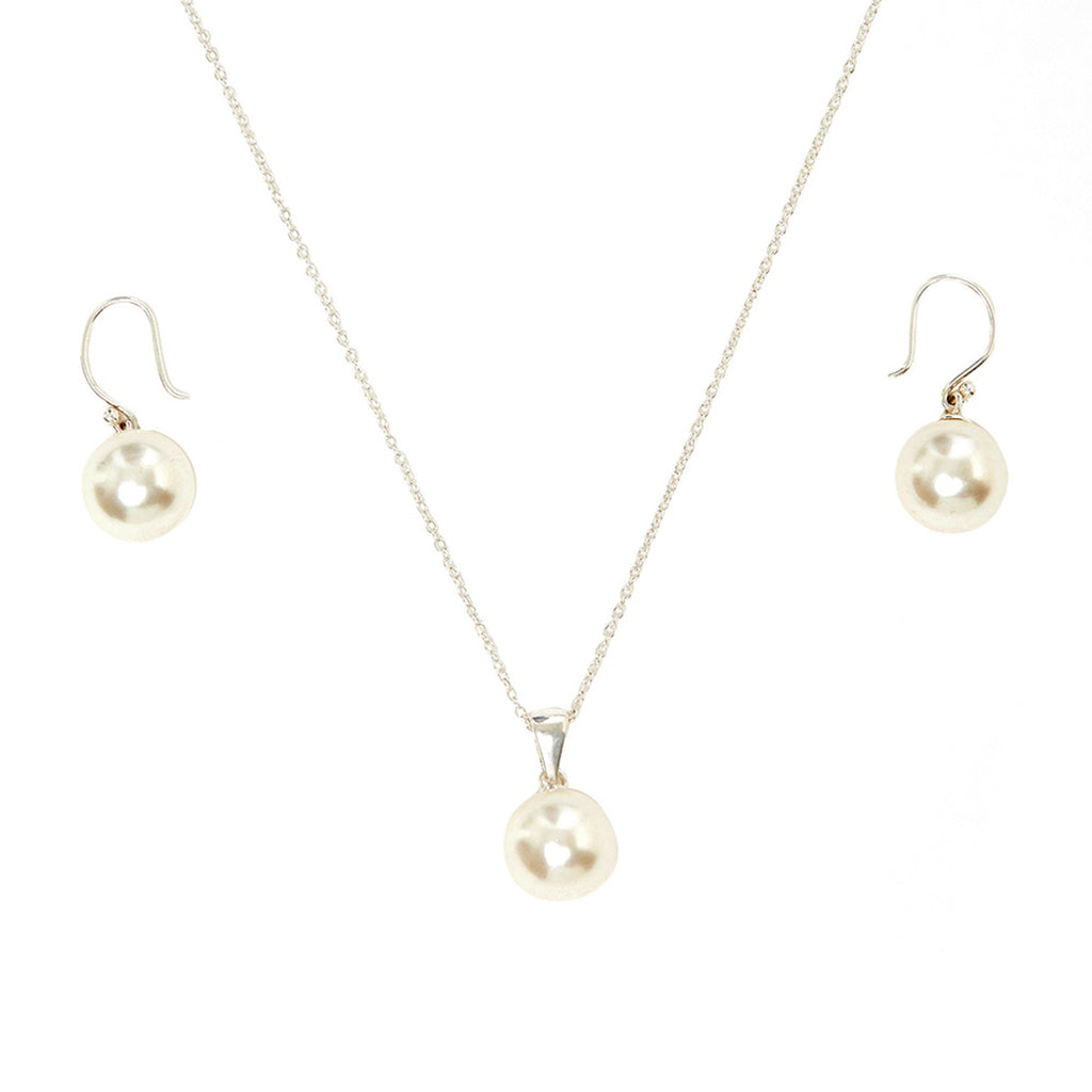 Round White Pearls Silver Plated Sterling Silver Pendant Set – VOYLLA