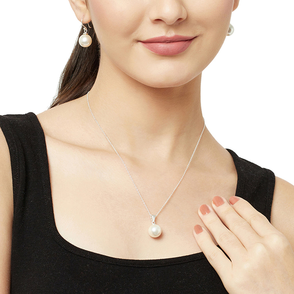 Round White Pearls Silver Plated Sterling Silver Pendant Set – VOYLLA