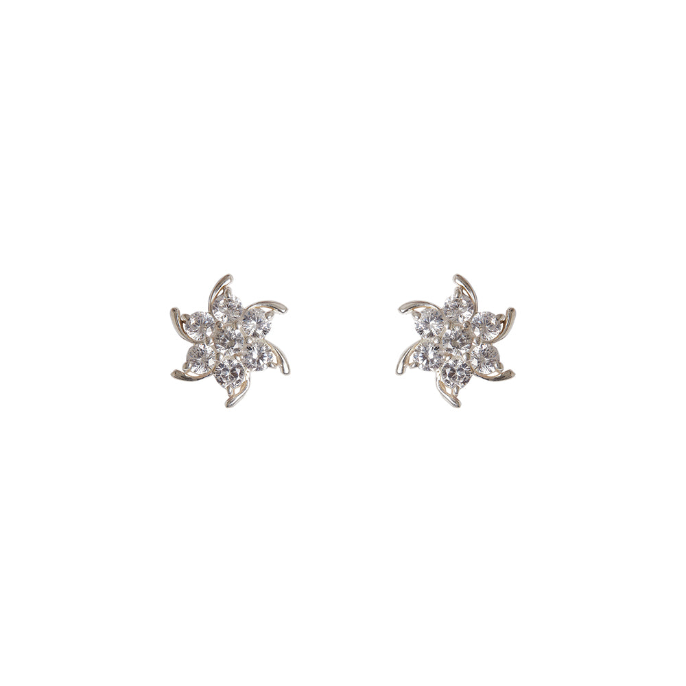Star Shaped Round Cut Zircons Embellished Sterling Silver Stud Earring ...