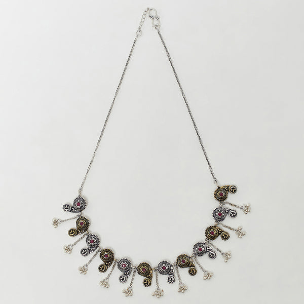 Chamba Silver Plated Circles Pattern Brass Necklace – VOYLLA