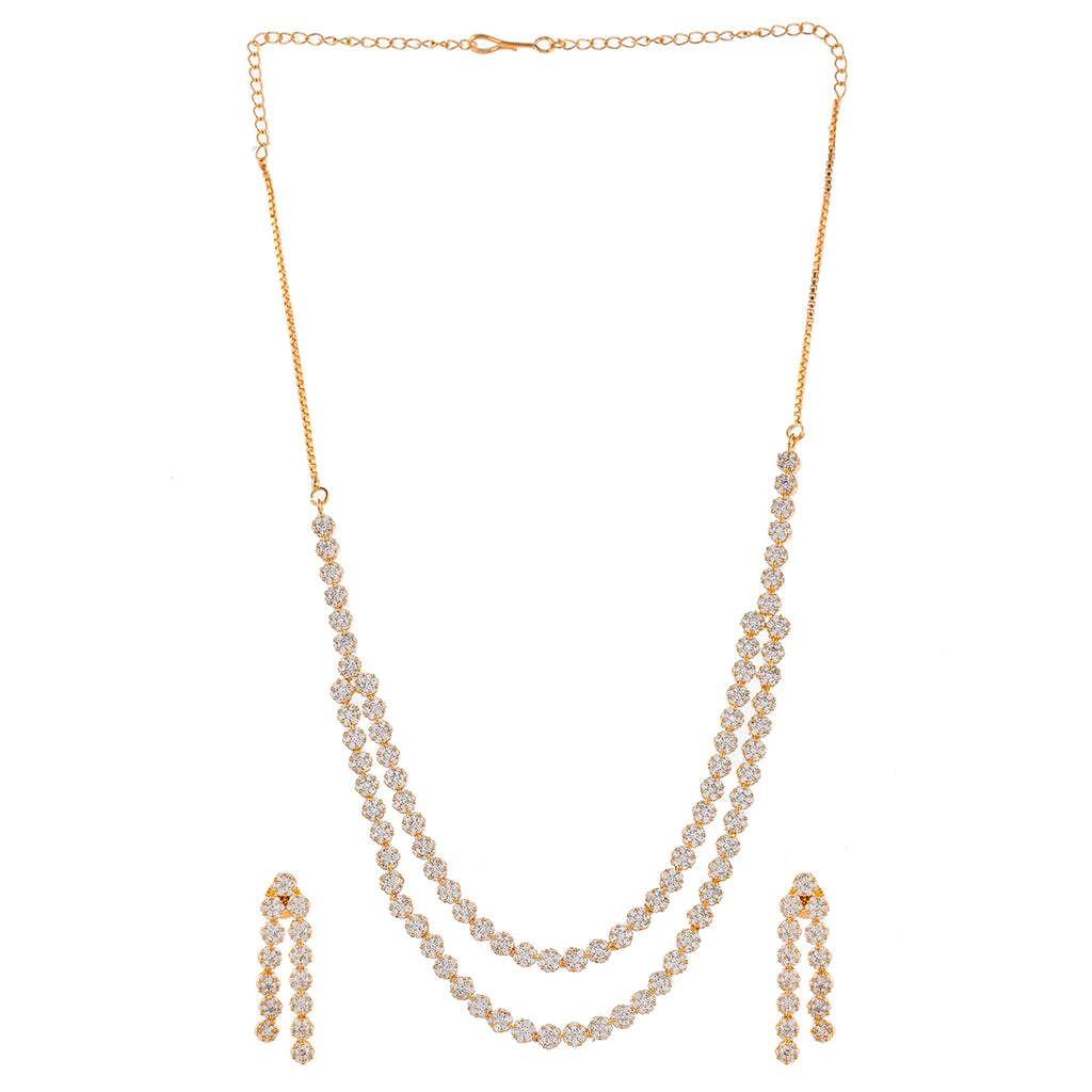 Cz Elegance Double Chain Gold Plated Necklace Set – VOYLLA