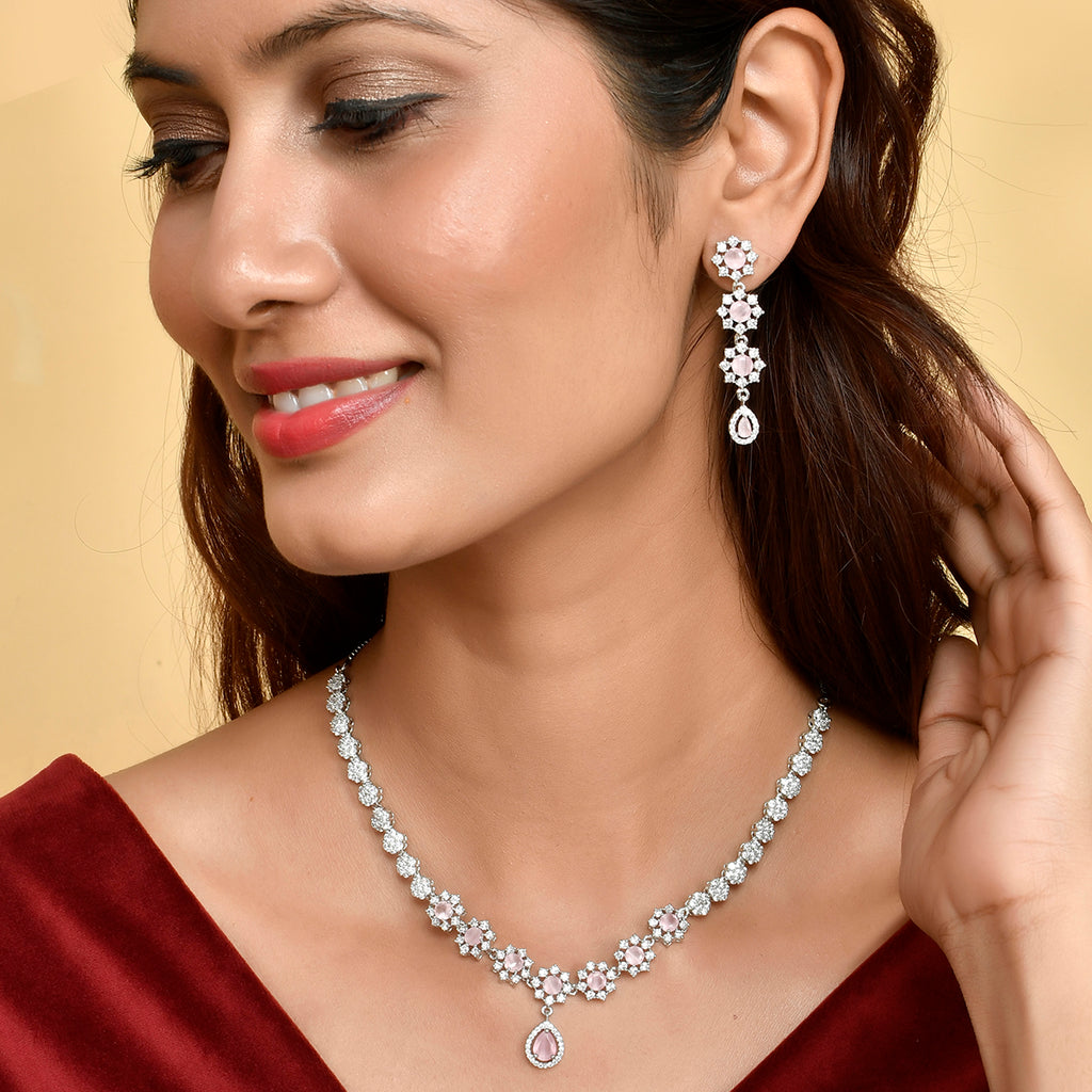 Sparkling Elegance Victorian Inspired Pink and White CZ Jewellery Set ...