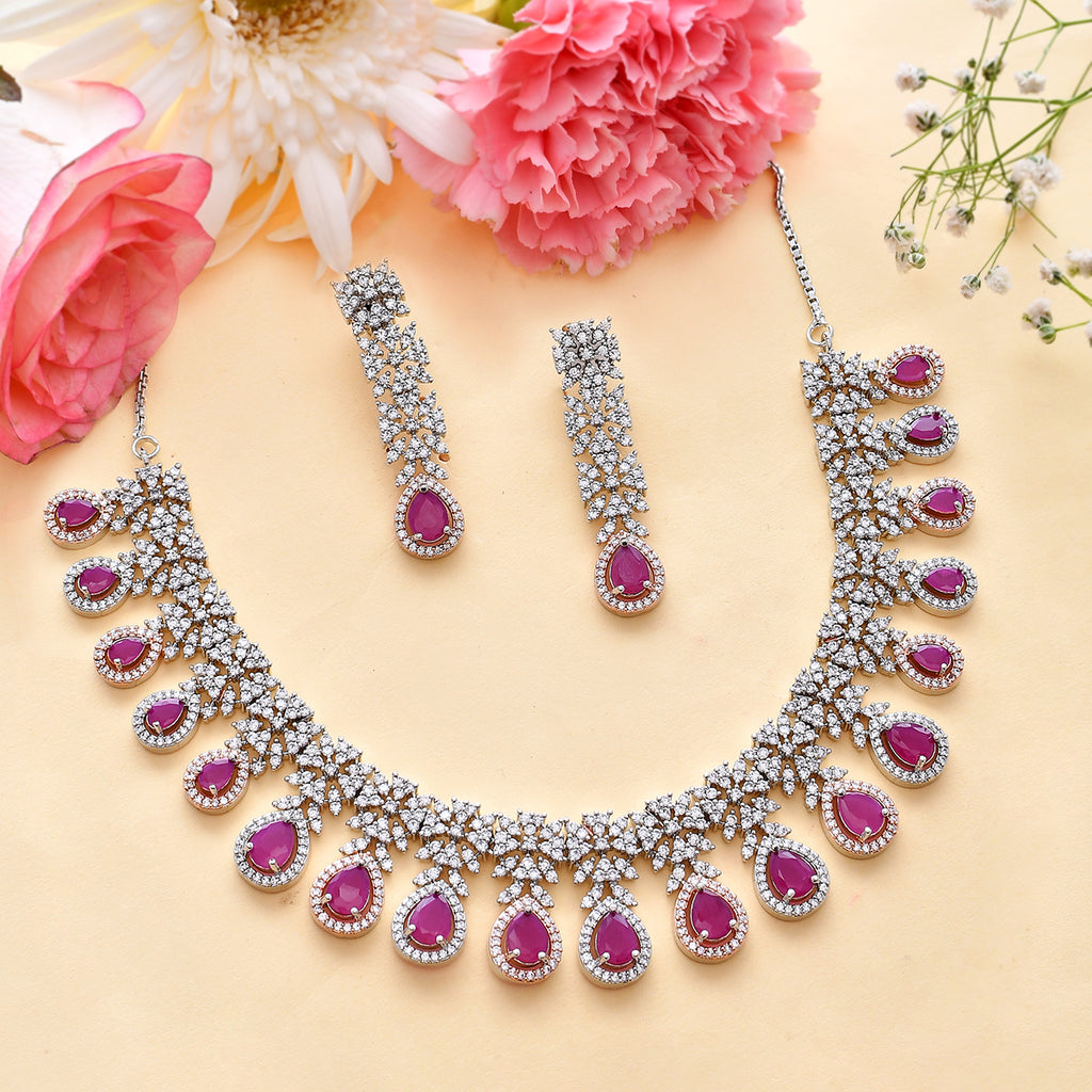 Sparkling Elegance Pink Teardrop CZ Jewellery Set – VOYLLA