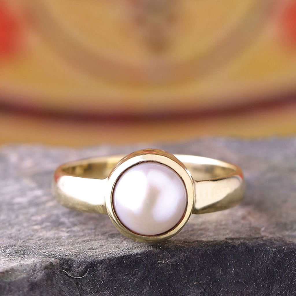 Pearl (Moti) 5.25 Ratti Ashtadhatu Rashi Ratna Ring with original Lab ...