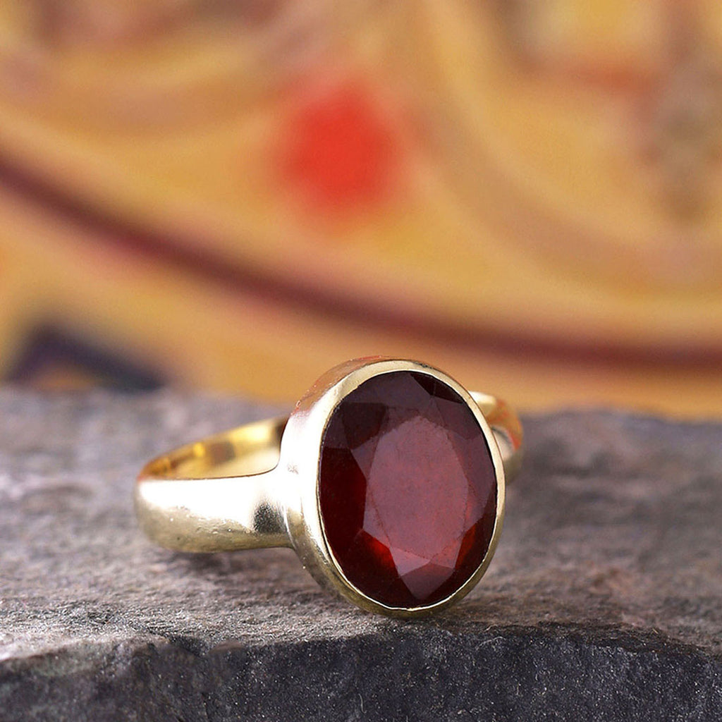 Garnet (Gomed) 5.25 Ratti Ashtadhatu Rashi Ratna Ring with original La ...