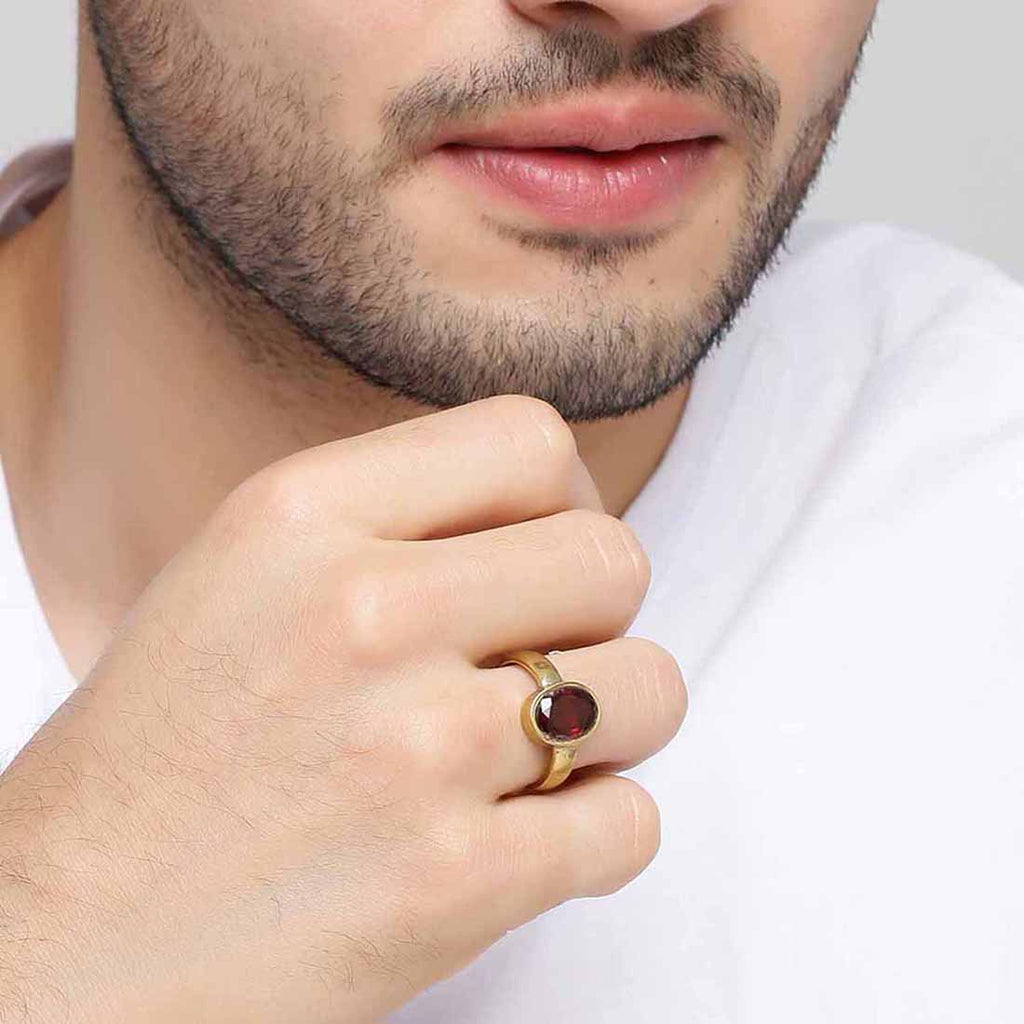 Garnet (Gomed) 5.25 Ratti Ashtadhatu Rashi Ratna Ring with original La ...
