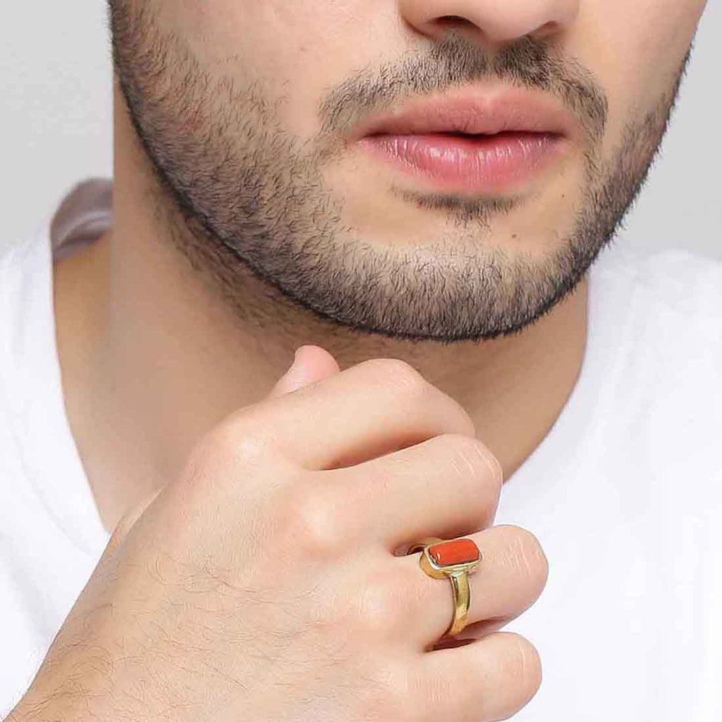 Red Coral (Munga) 5.25 Ratti Ashtadhatu Rashi Ratna Ring with original ...