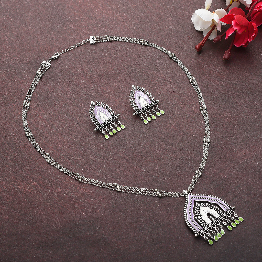 Silver Plated Enamelled Temple Inspired Jewellery Set – VOYLLA