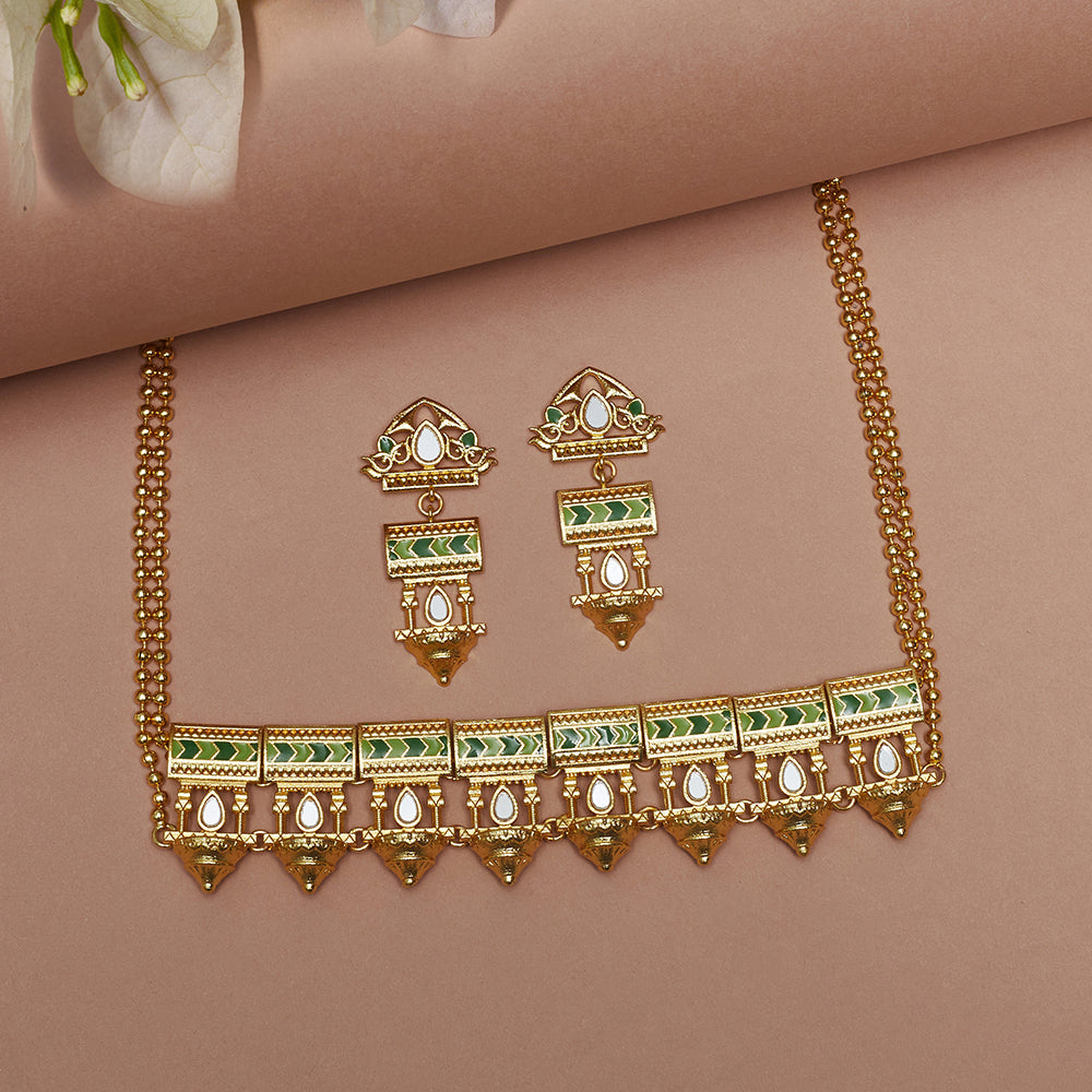Festive Hues Temple Design Pearls Embellished Gold Toned Jewellery Set ...