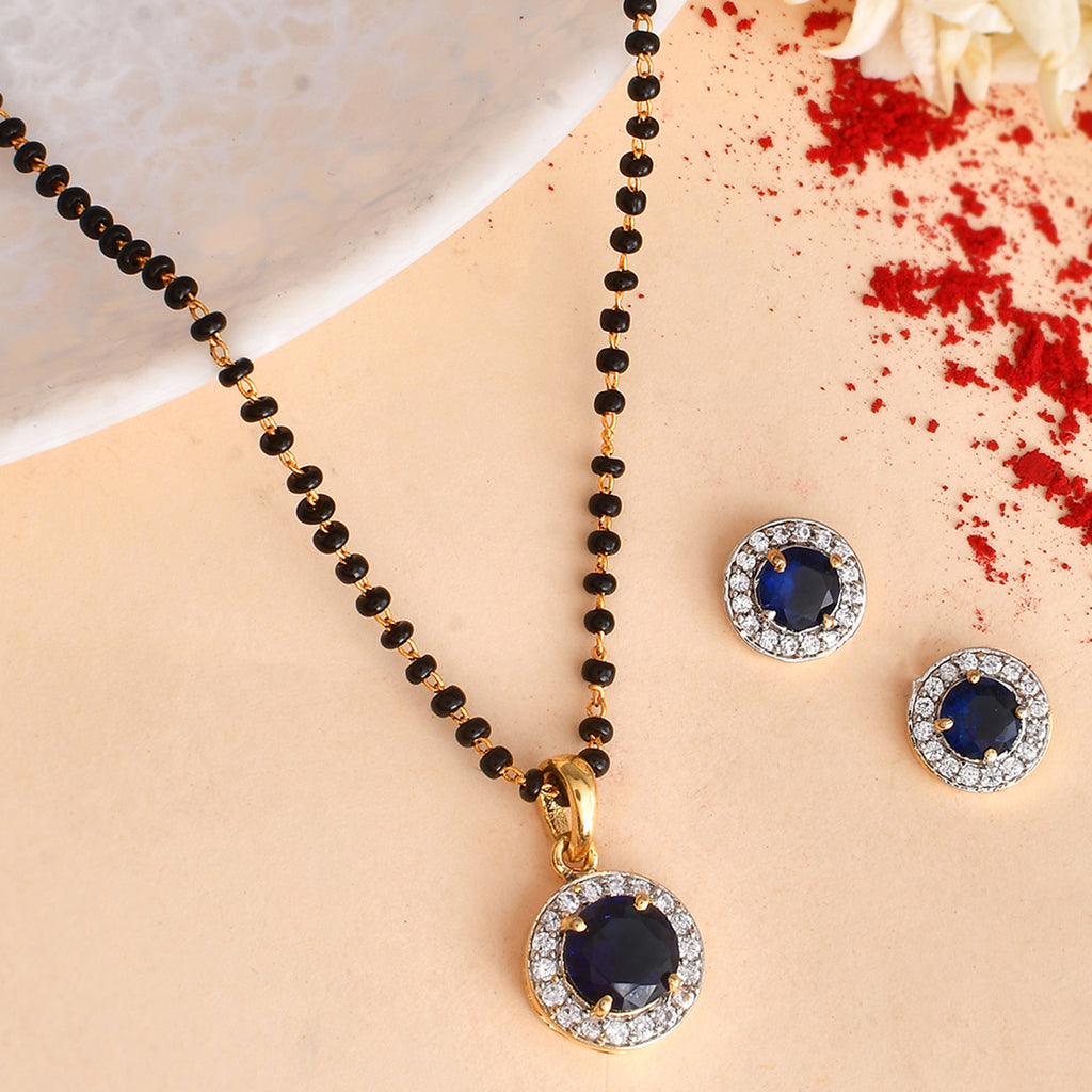 Sparkling Essesntials Blue Round Gold Plated Mangalsutra Set – VOYLLA