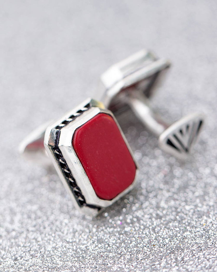 Red Square Stone Studded Silver Plated Milestone Cufflinks – VOYLLA